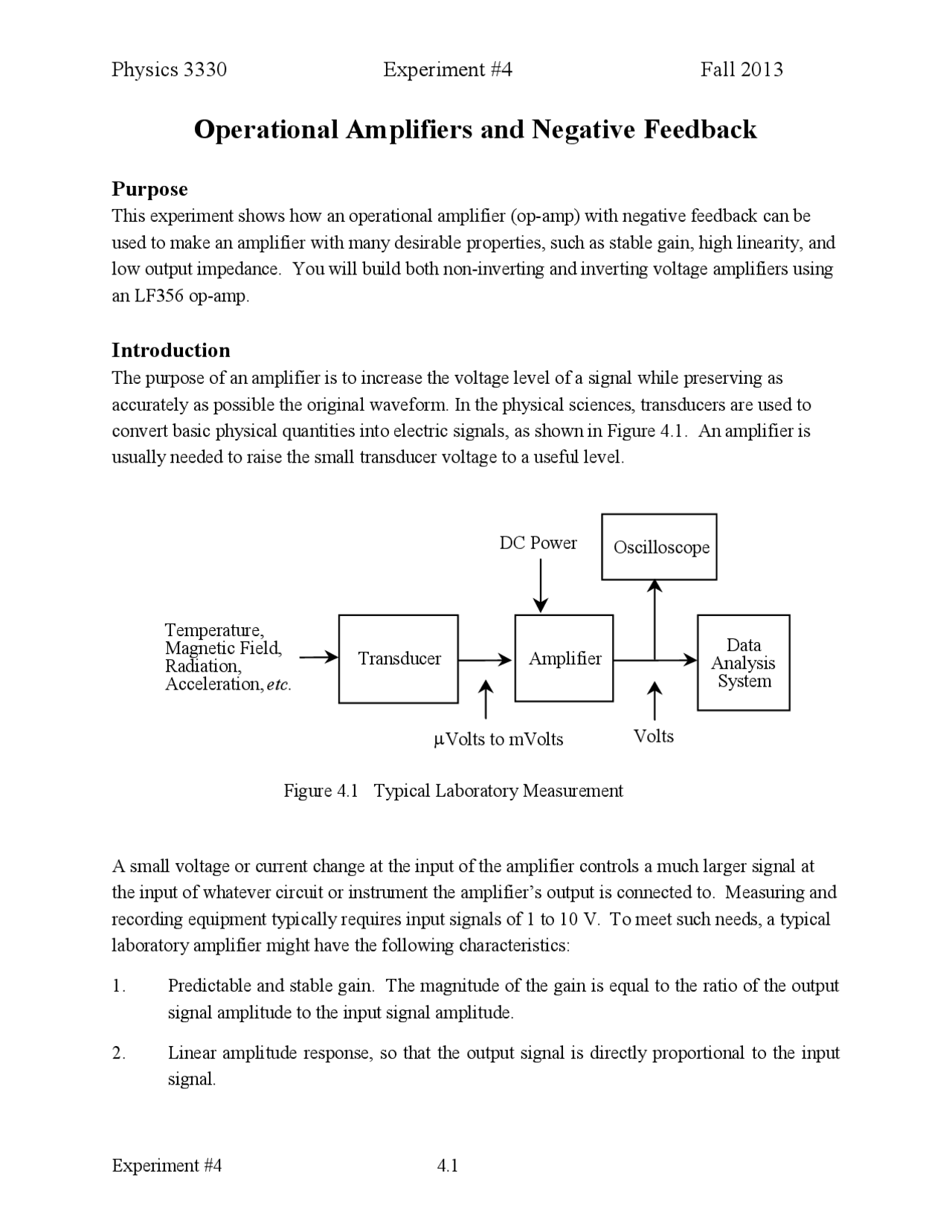 Operational Amplifiers and Negative Feedback | Study notes Physics ...