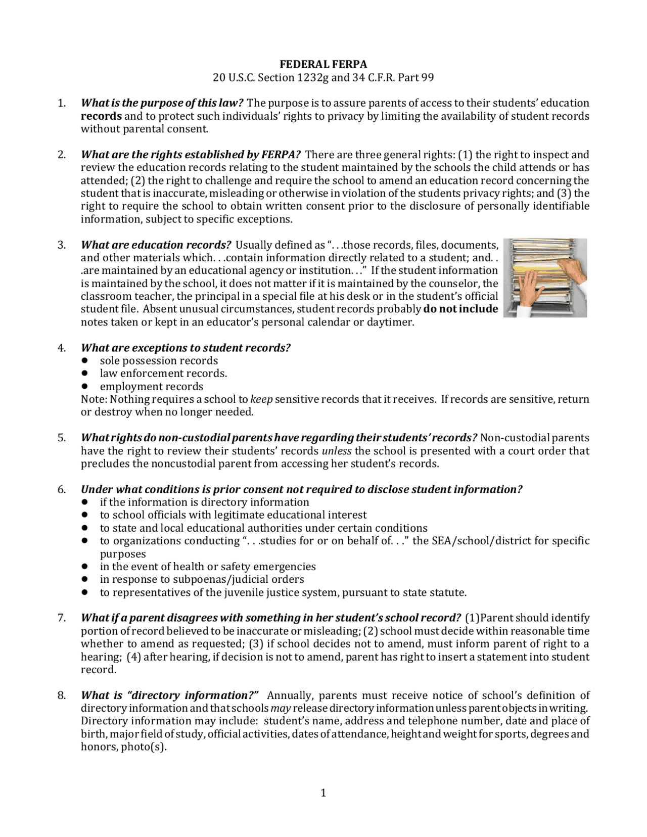 FEDERAL FERPA 20 USC Section 1232g and 34 CFR Part 99 | Study notes Law ...