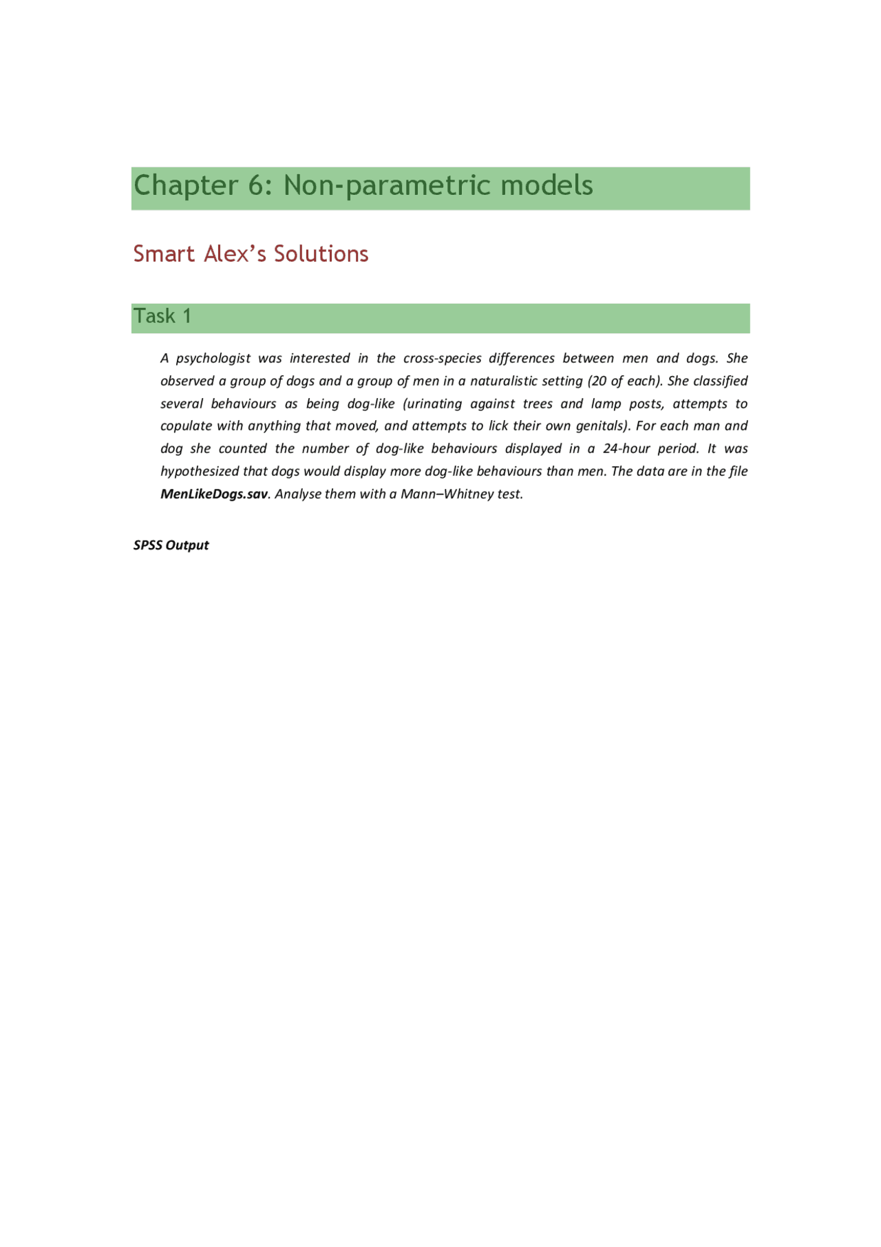 Chapter 6 Non Parametric Models Exercises Psychology Docsity