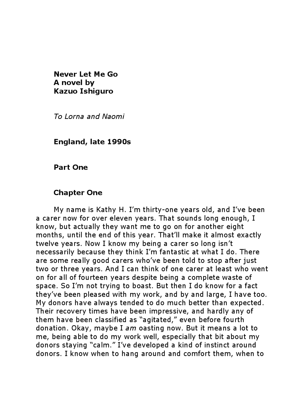 Kazuo Ishiguro - Never Let Me Go | Lecture notes Art | Docsity