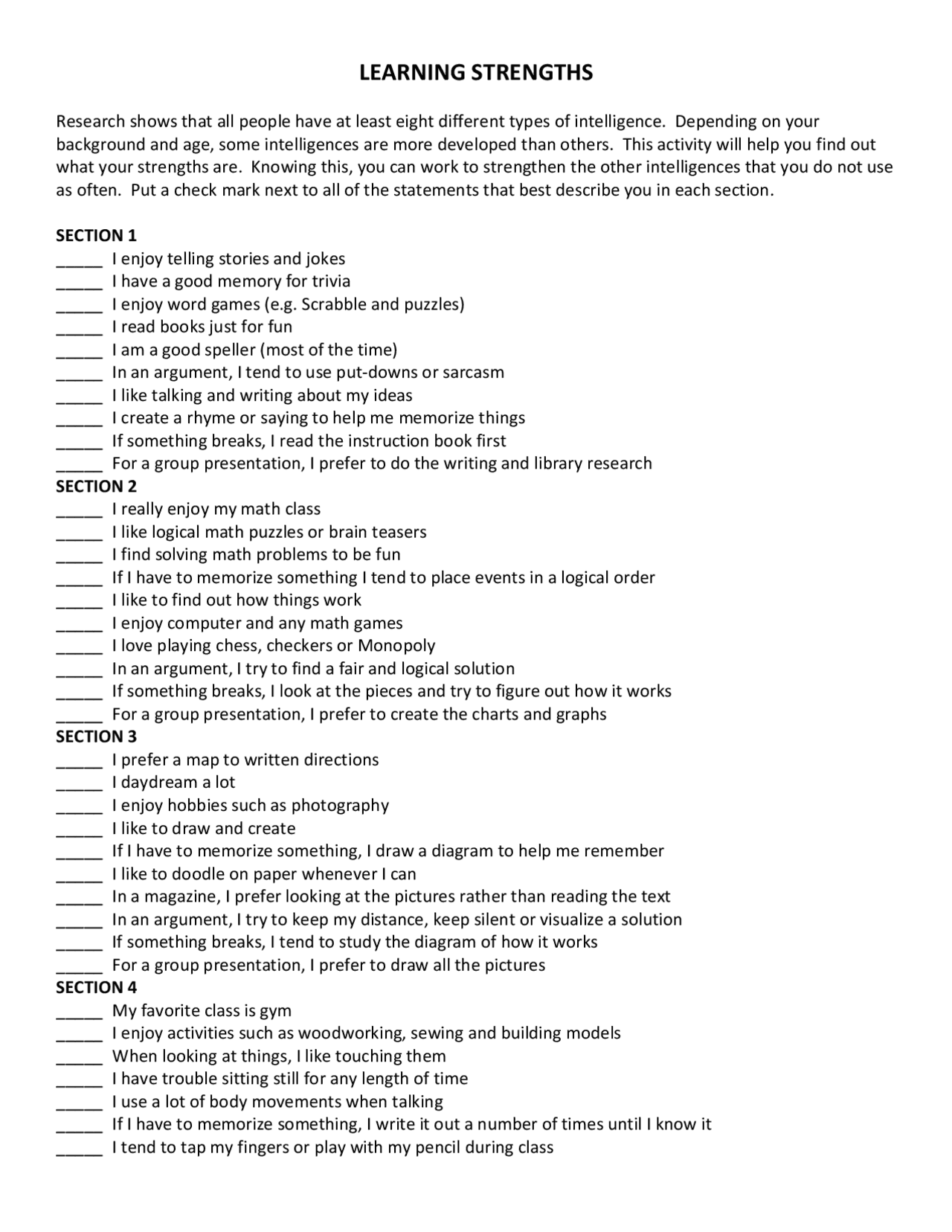 Learning Strengths Lecture Notes Music Docsity