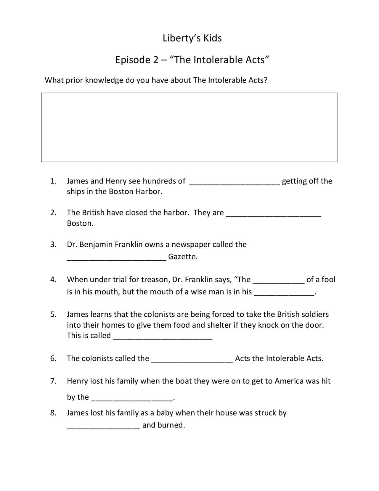 Liberty's Kids Episode 2 – “The Intolerable Acts” | Exams English ...