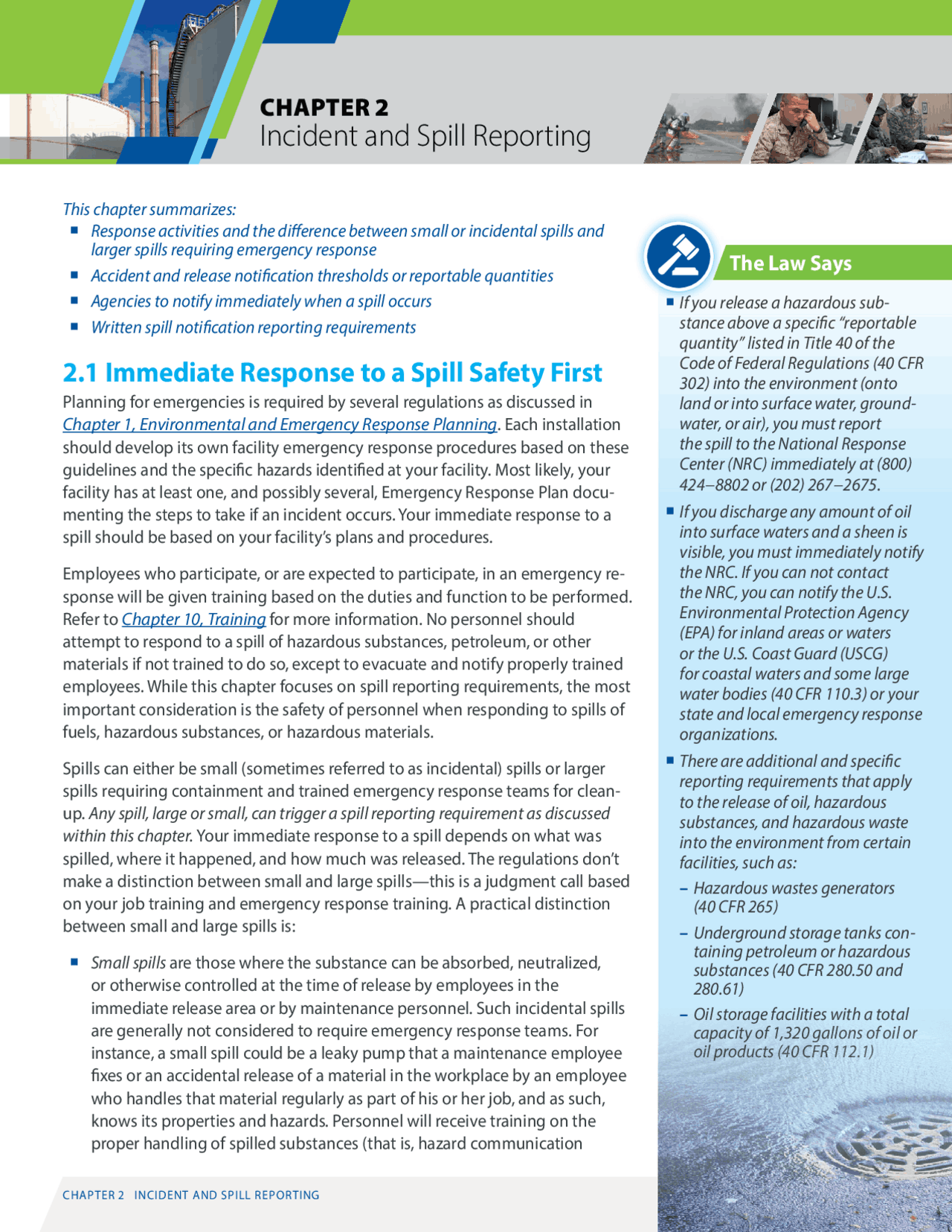 Chapter 2, Incident and Spill Reporting | Exams Law | Docsity