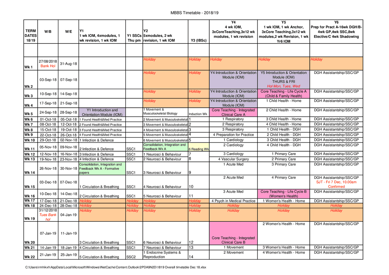 MBBS Timetable | Exercises Medicine | Docsity