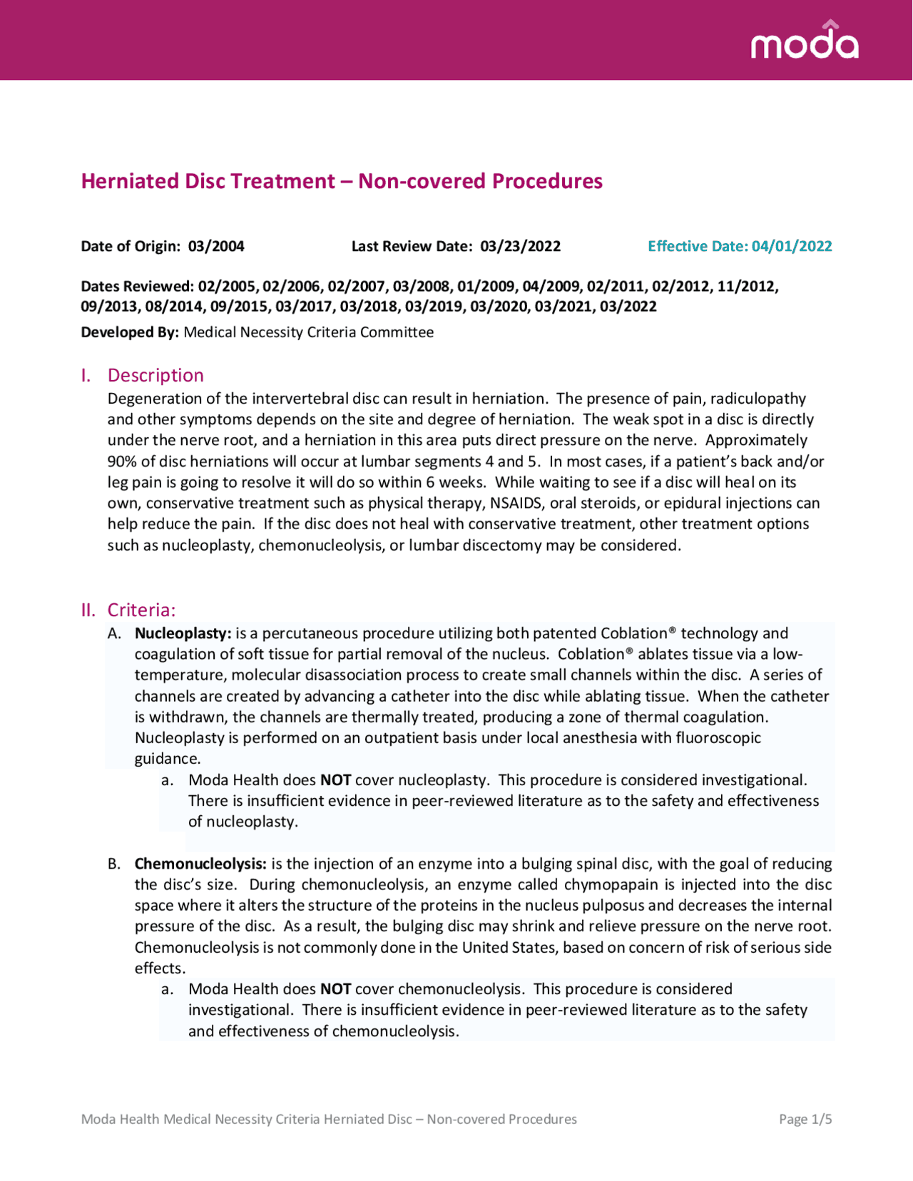 Herniated Disc Treatment – Non-covered Procedures | Study notes ...
