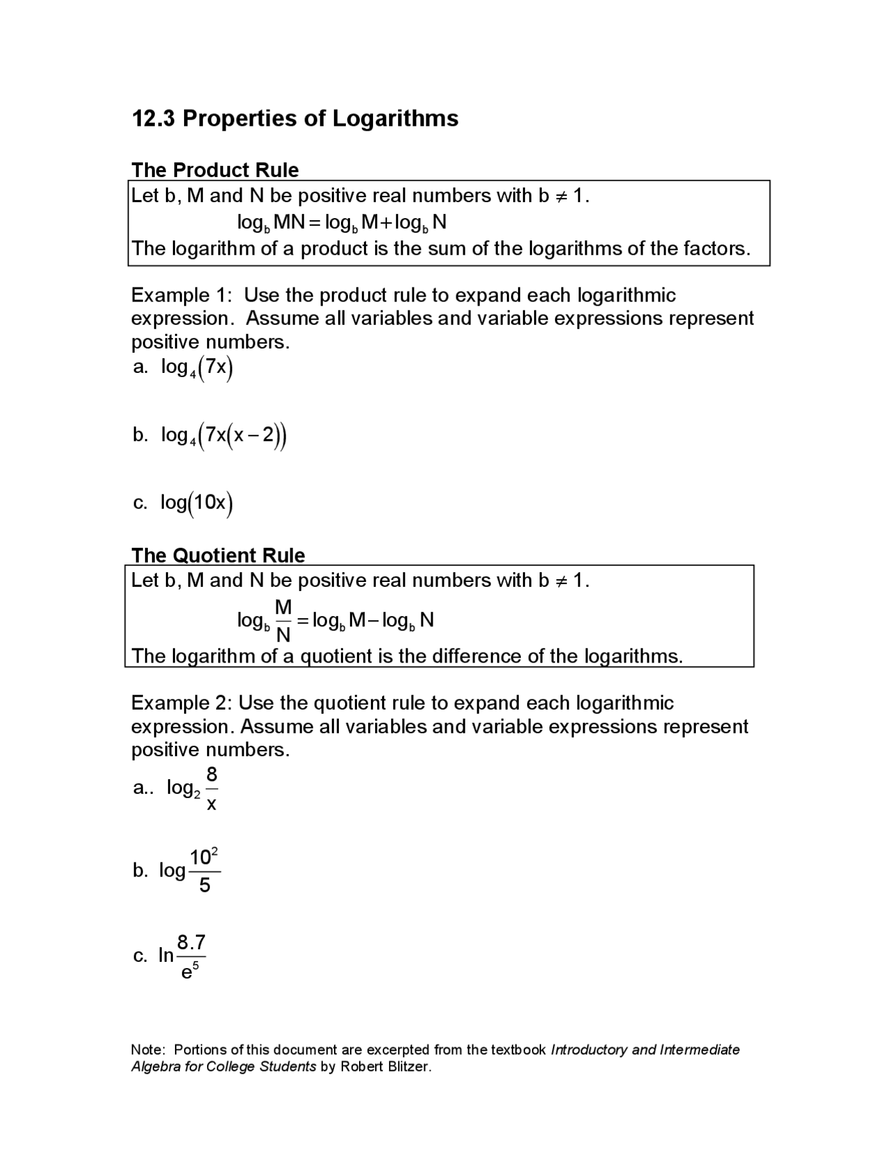 Properties of Logarithms: Product Rule, Quotient Rule, and Power Rule ...