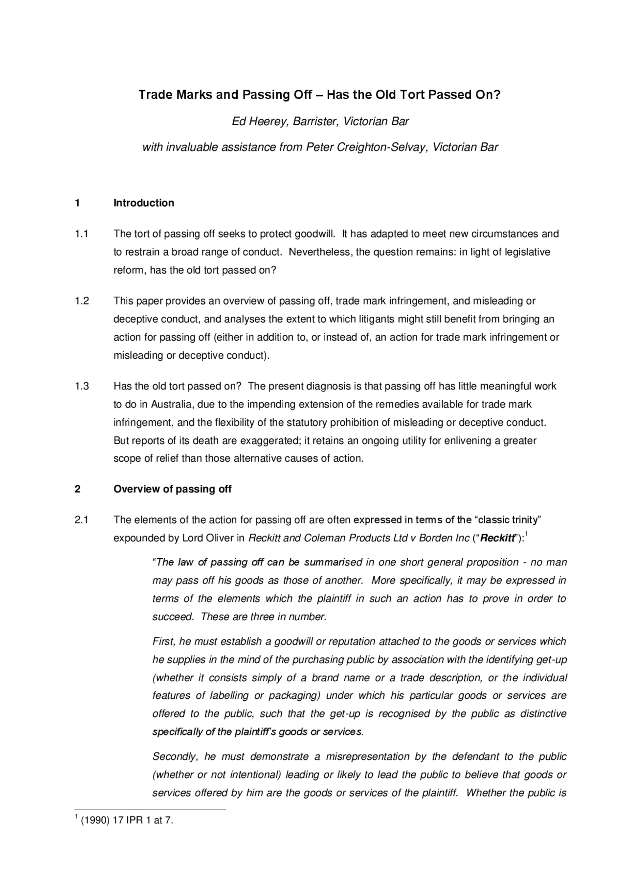Trade Marks and Passing Off – Has the Old Tort Passed On? | Study notes ...
