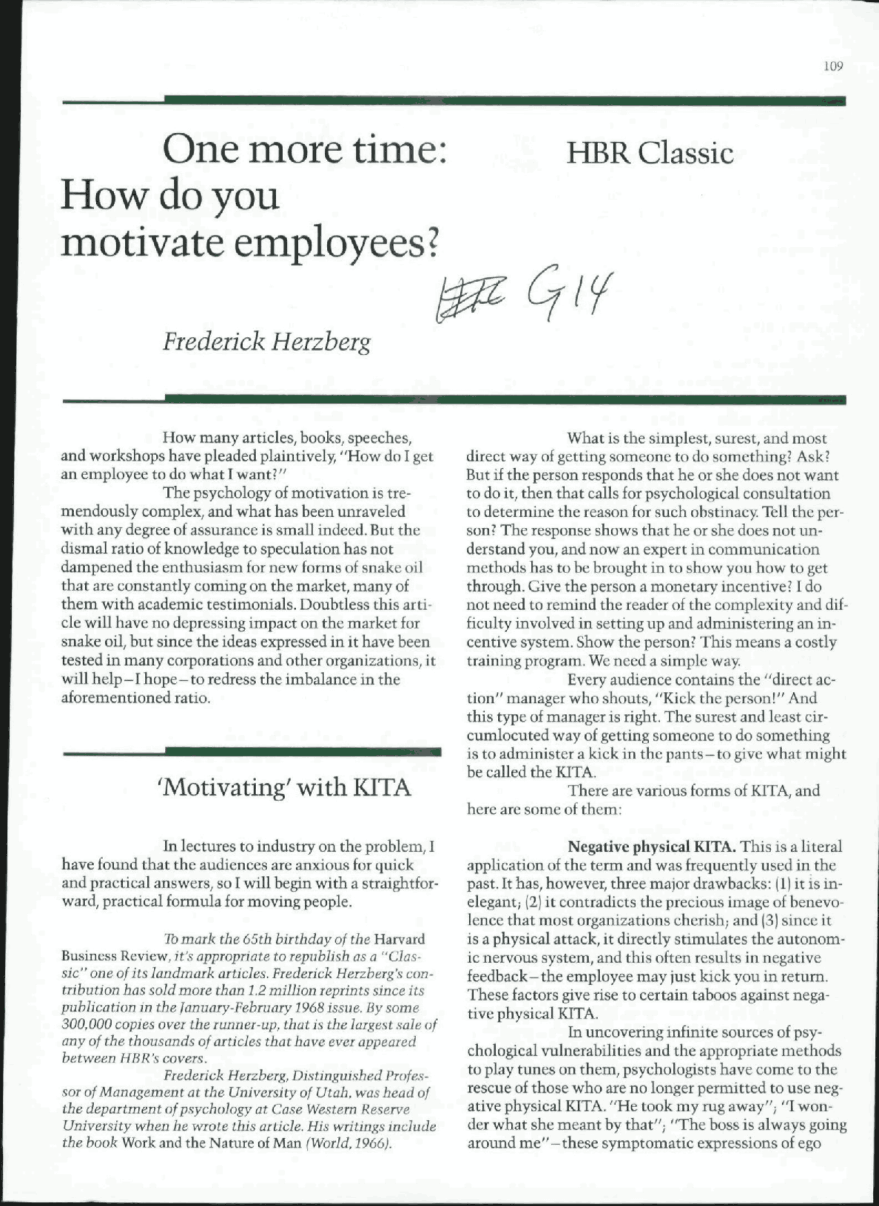Job Satisfaction & Motivation: Analysis of HBR's Sep-Oct '87 Issue ...