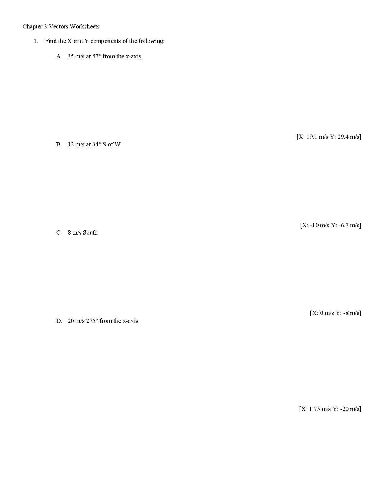 Chapter 3 Vectors Worksheets 1. Find the X and Y ... | Study notes ...