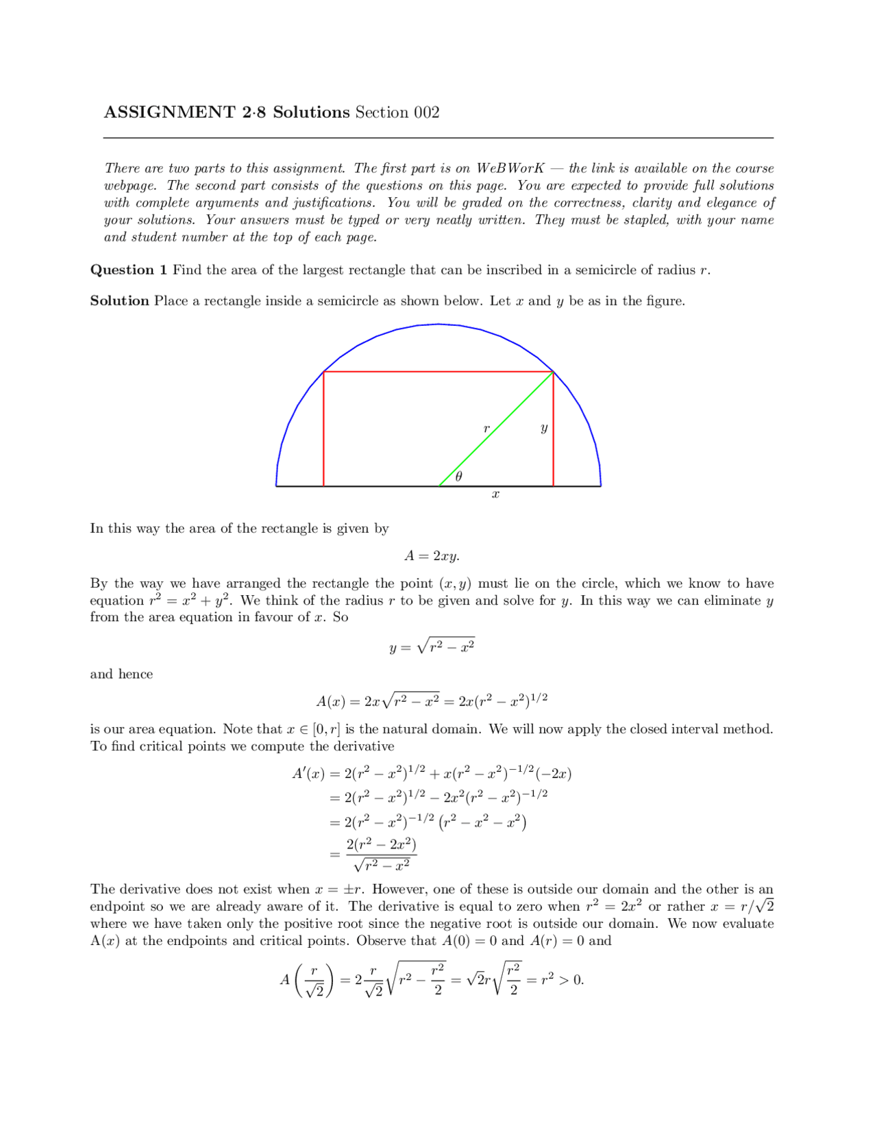 Solutions to Assignment Problems: Maximizing Areas and Locating Points ...