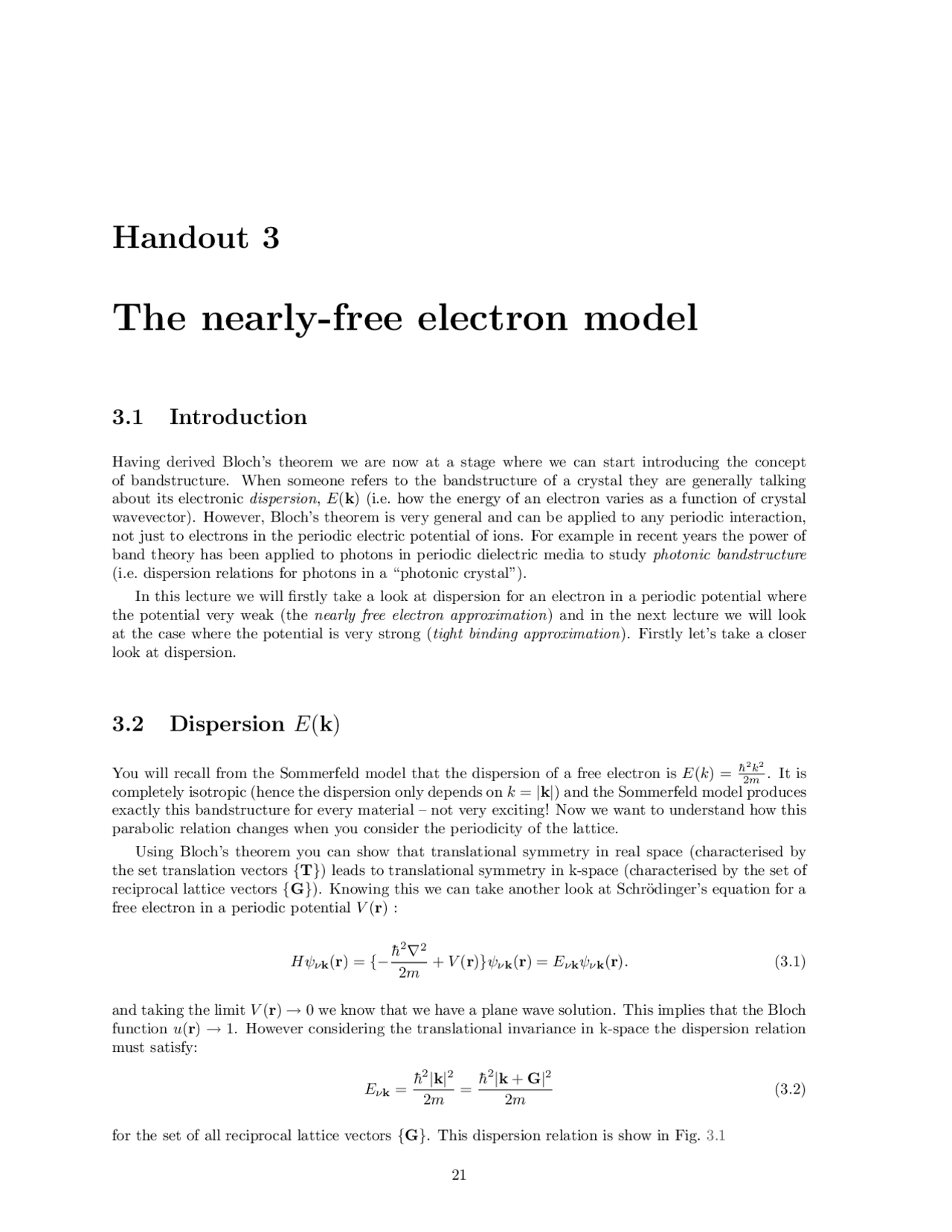 The nearly-free electron model | Exercises Solid State Physics | Docsity