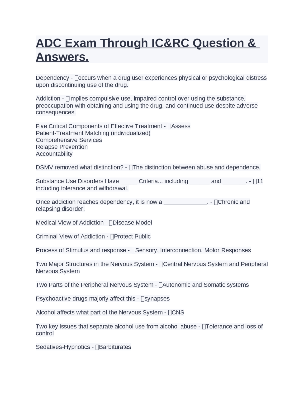 Adc Exam Through Icandrc Question And Answers Exams Nursing Docsity