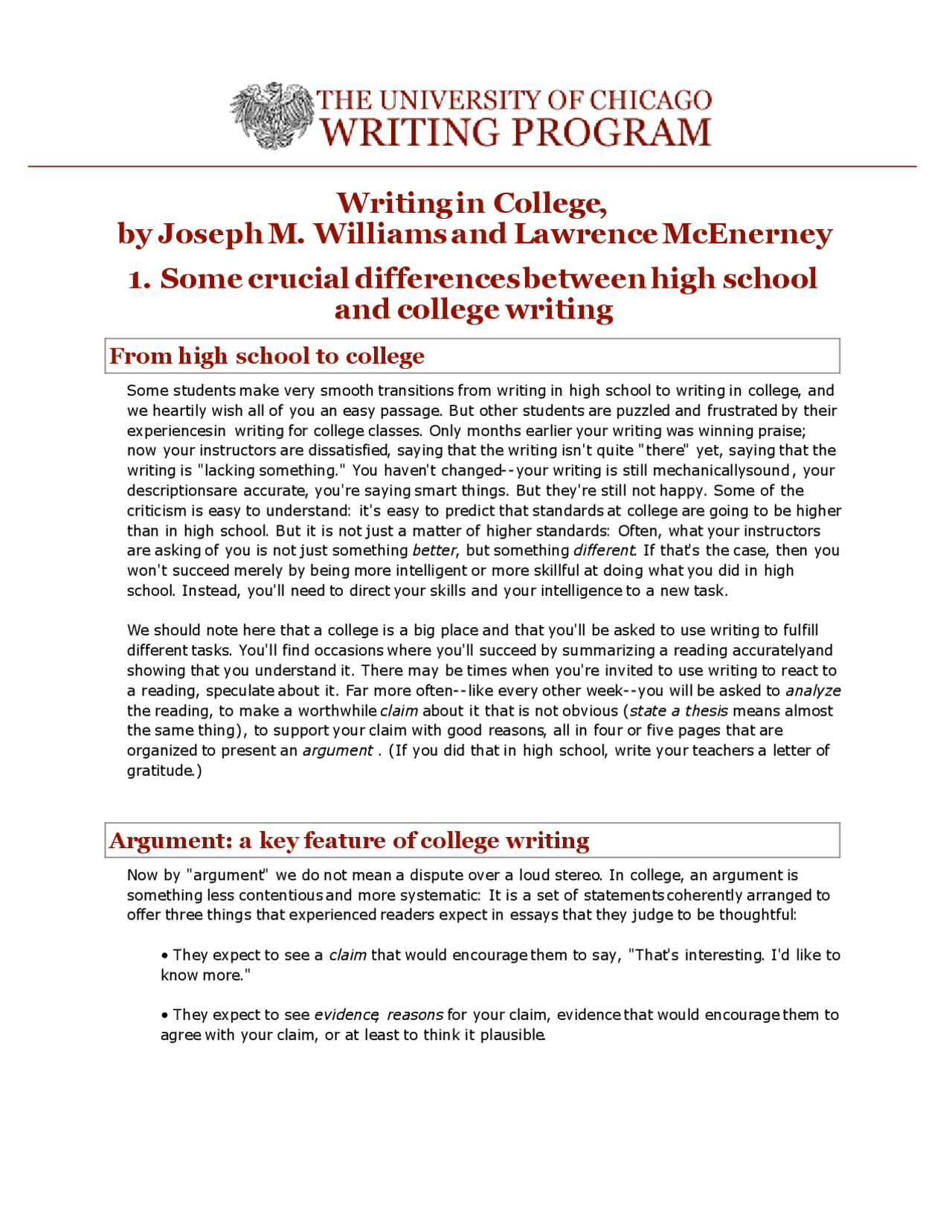 High School to College Writing: Differences & Argument Importance ...