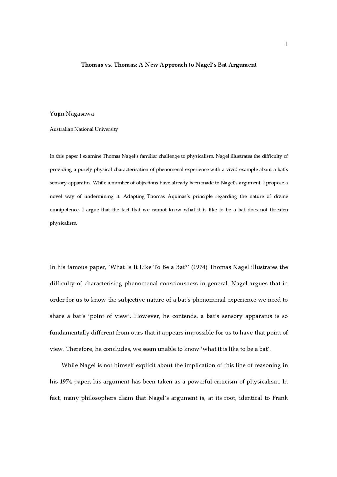 Objections to Nagel's Argument on Physicalism and Phenomenal Consciousness | Schemes and Mind ...