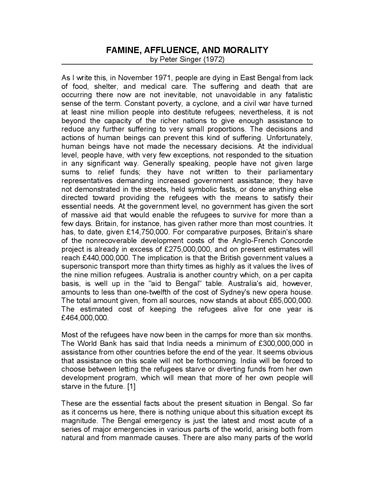 FAMINE, AFFLUENCE, AND MORALITY | Study notes Philosophy | Docsity