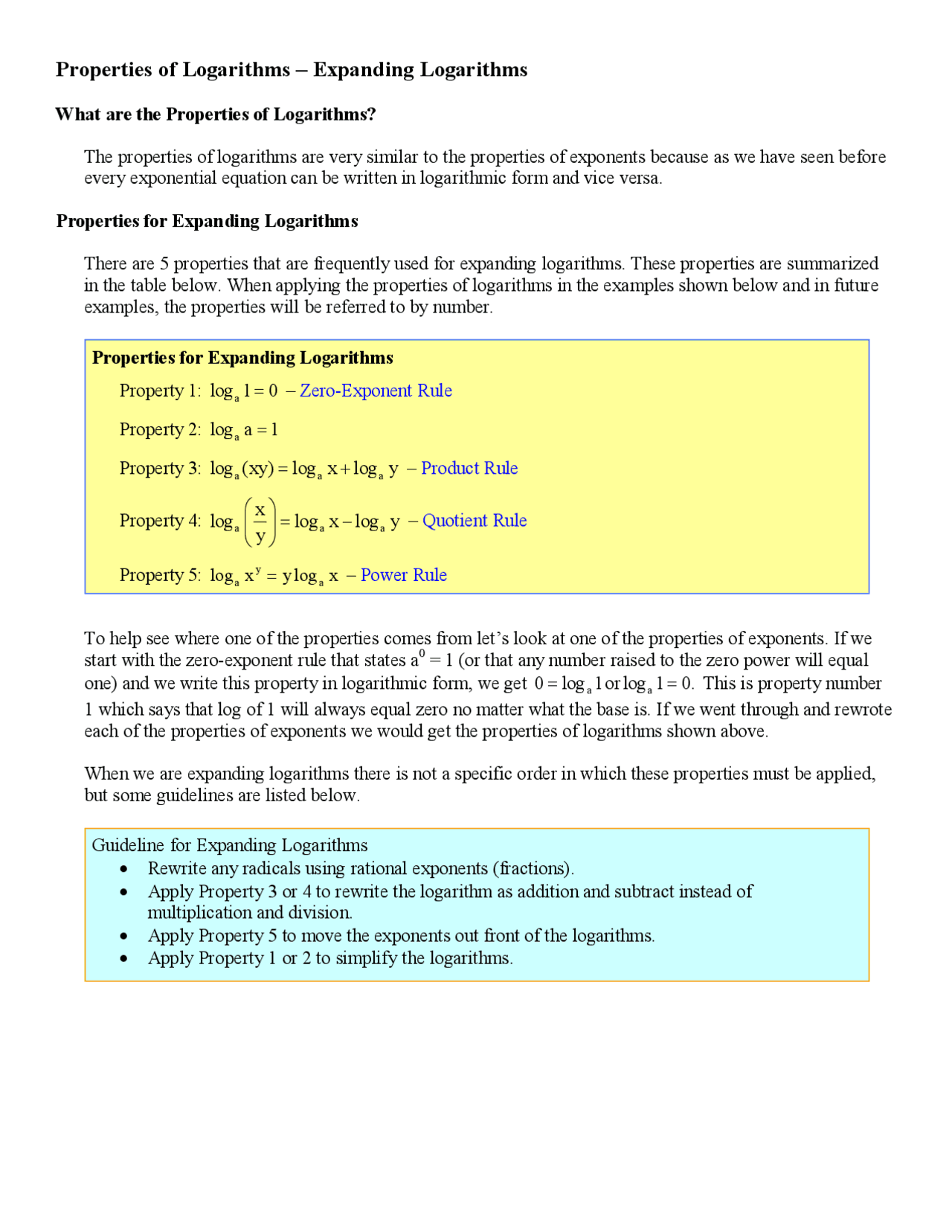Expanding Logarithms Lecture Notes Pre Calculus Docsity