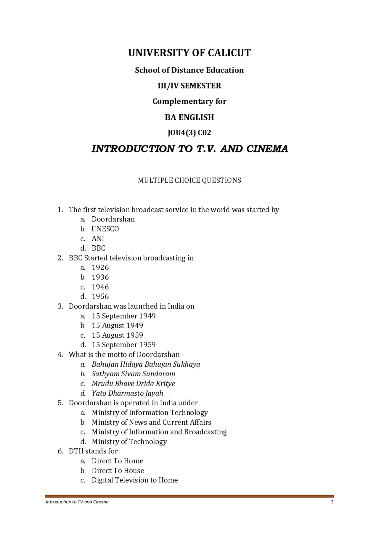 INTRODUCTION TO T.V AND CINEMA | Schemes and Mind Maps German | Docsity