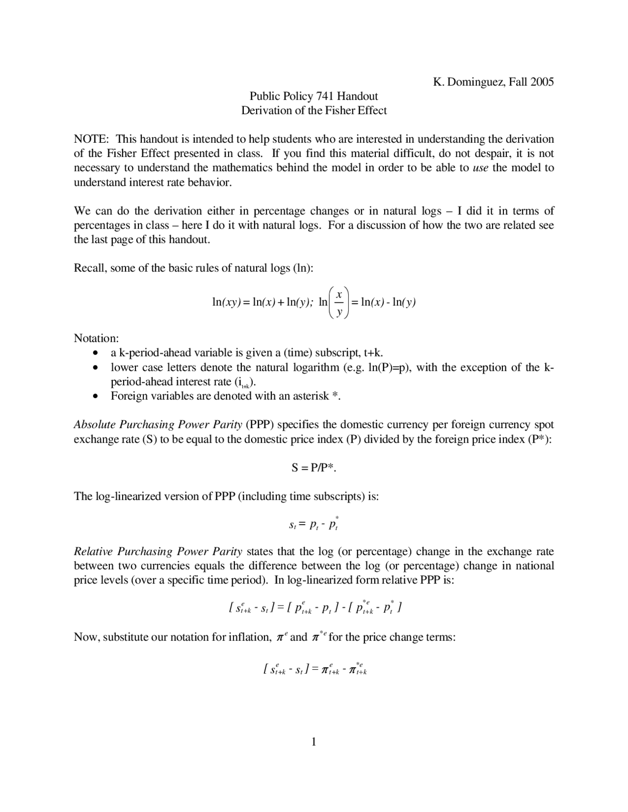 Derivation of the Fisher Effect | Summaries Public Policy | Docsity