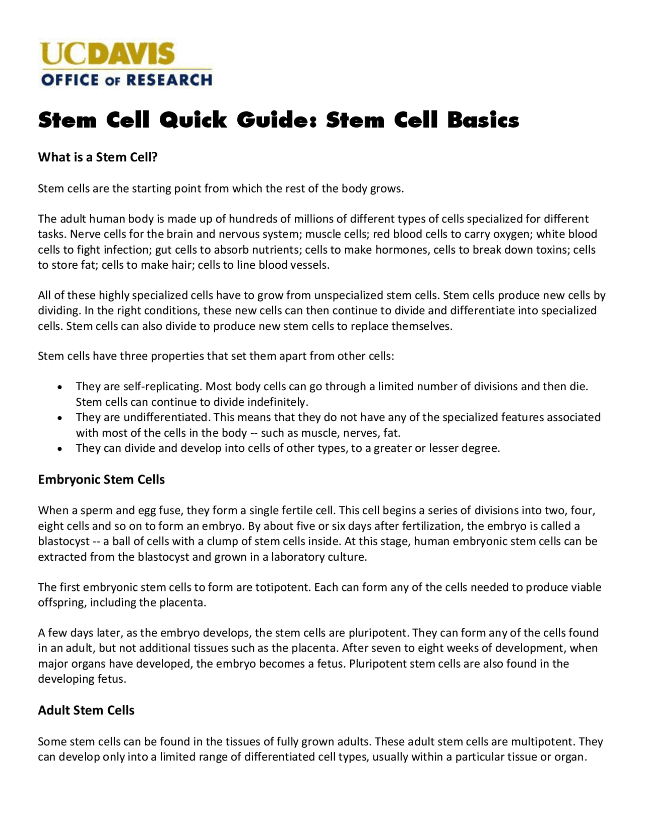 Stem Cell Quick Guide Exercises Cell Biology Docsity