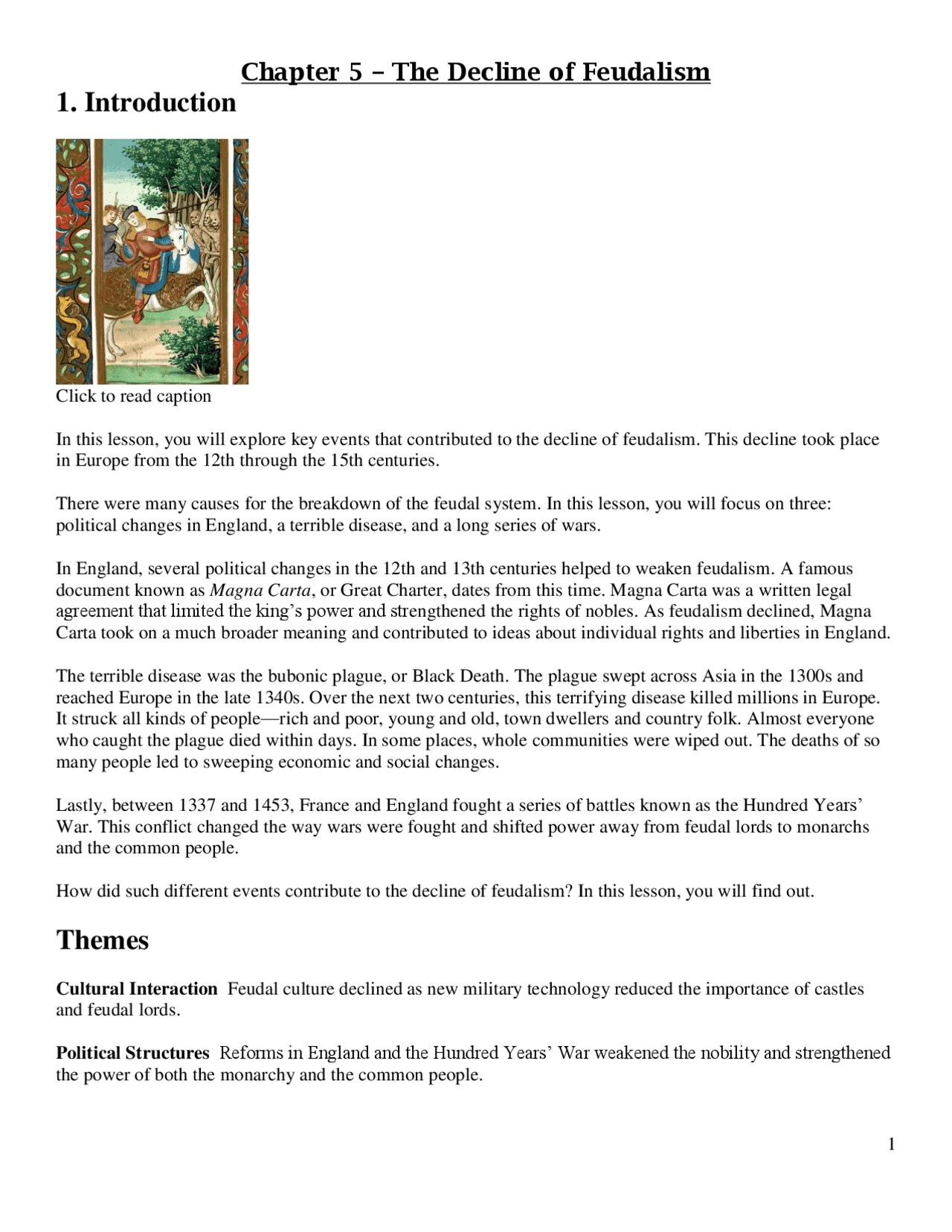 Chapter 5 – The Decline of Feudalism | Study notes English | Docsity