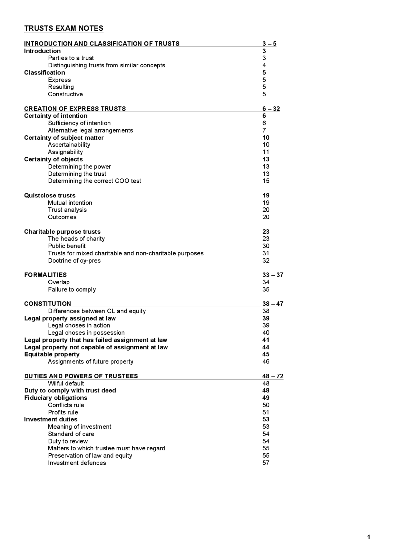 Trusts Exam Notes Exercises Law Docsity
