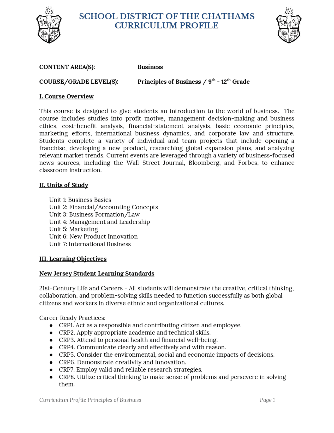 Business Principles Course Profilepdf Lecture Notes Business Docsity
