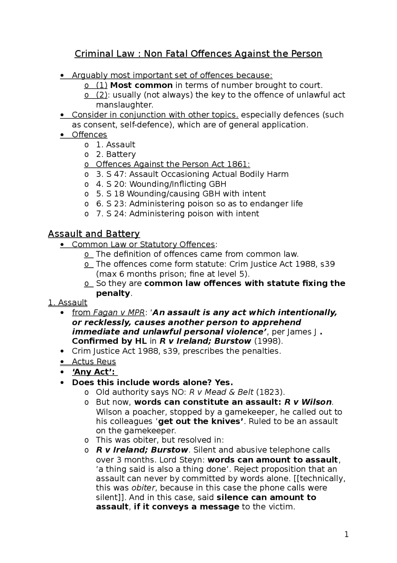 Non Fatal Offences Against the Person Assault and Battery | Slides Law ...