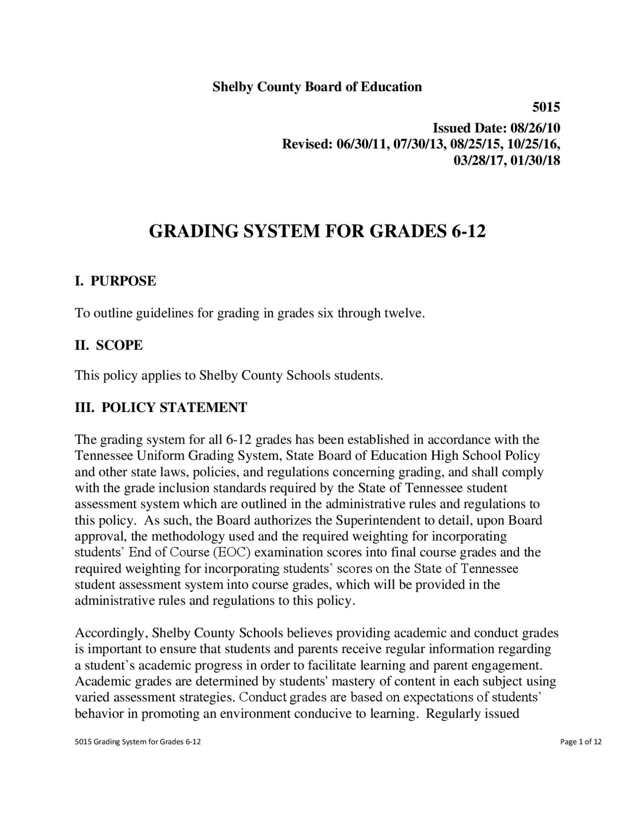 GRADING SYSTEM FOR GRADES 6-12 | Study notes Law | Docsity
