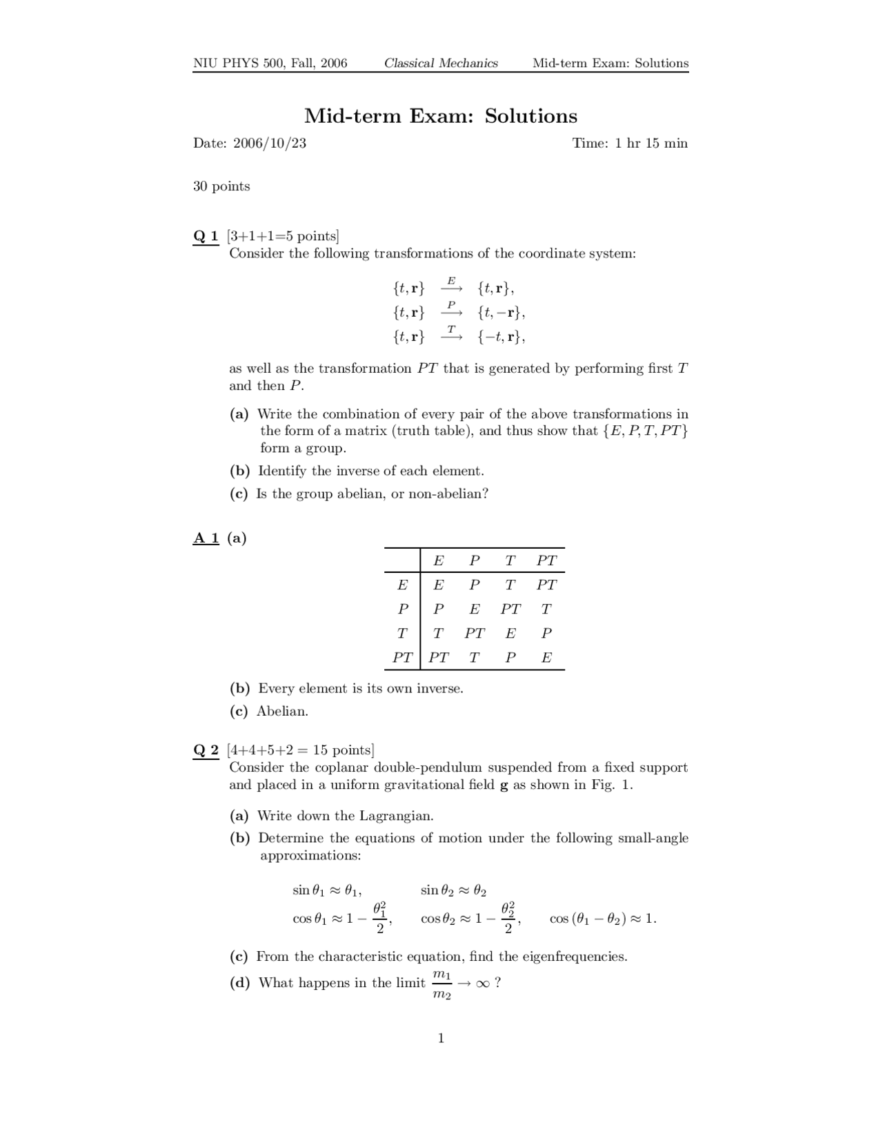 Mid-term Exam: Solutions | Schemes and Mind Maps Classical Mechanics ...