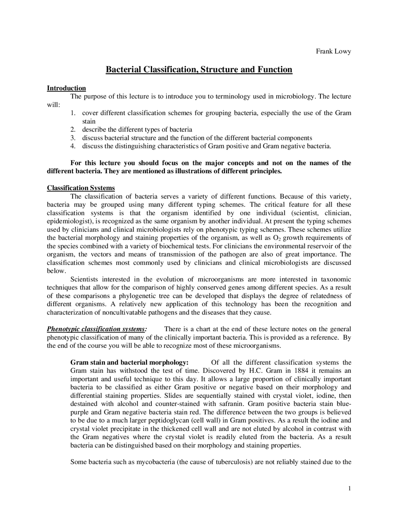 Bacterial Classification Structure And Function Lecture Notes