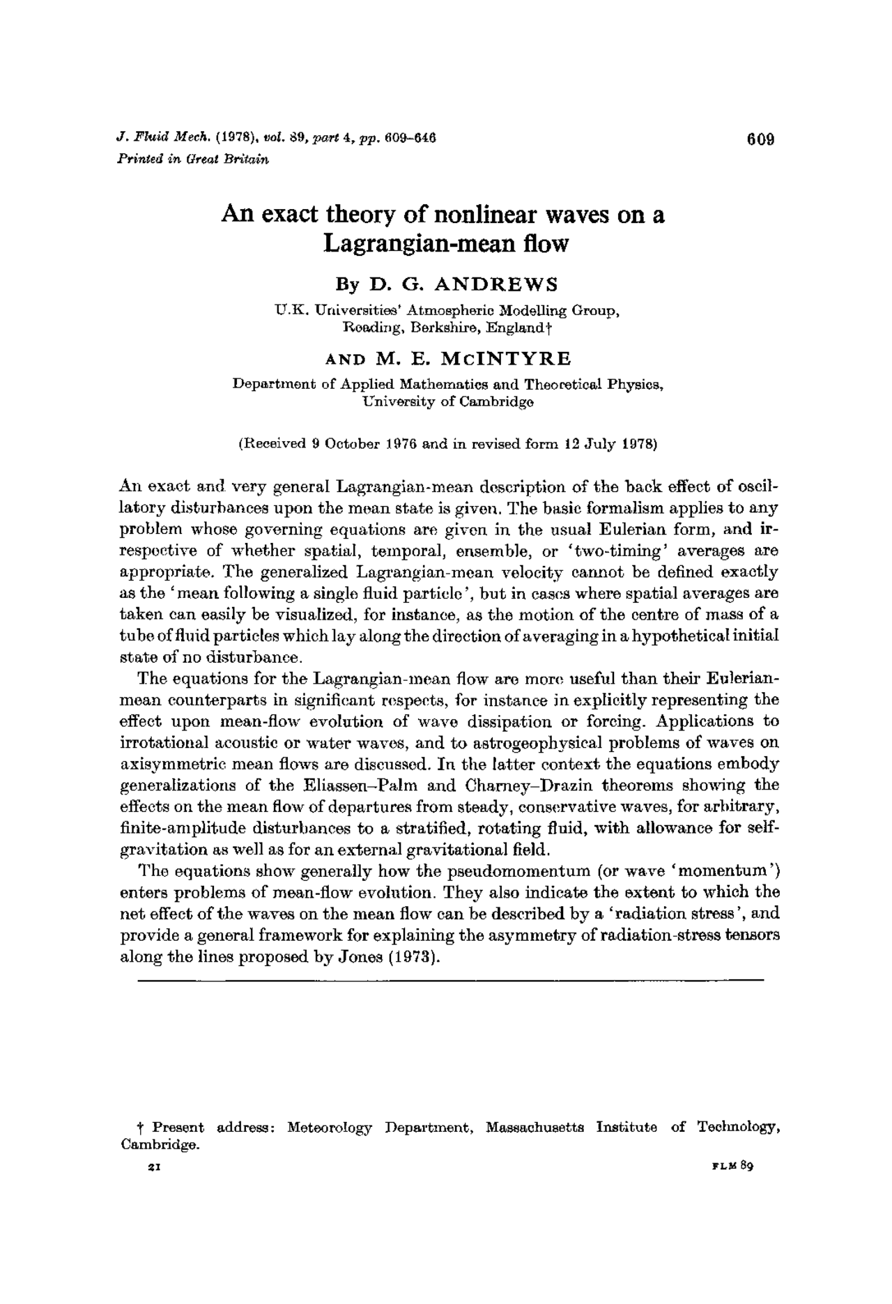 An Exact Theory Of Nonlinear Waves On A Lagrangian Mean Flow Exams Meteorology Docsity