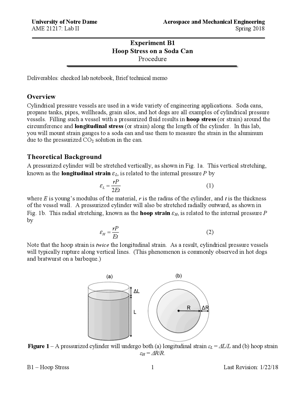 Experiment B1 Hoop Stress on a Soda Can Procedure | Slides Mechanical Engineering | Docsity