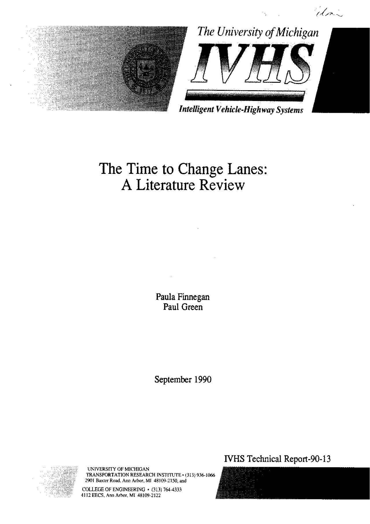 The Time to Change Lanes: A Literature Review | Lecture notes ...