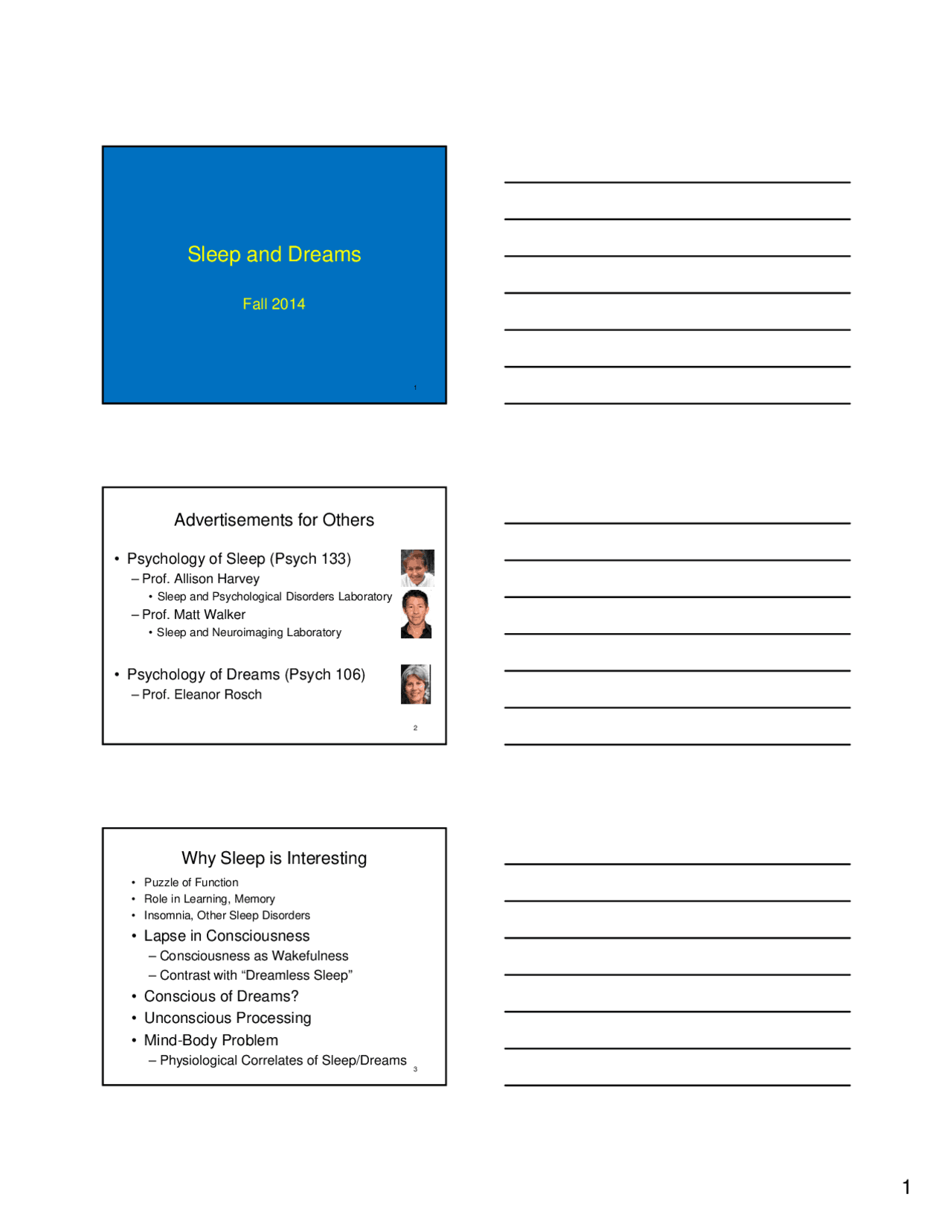 Sleep and Dreams | Lecture notes Psychology | Docsity