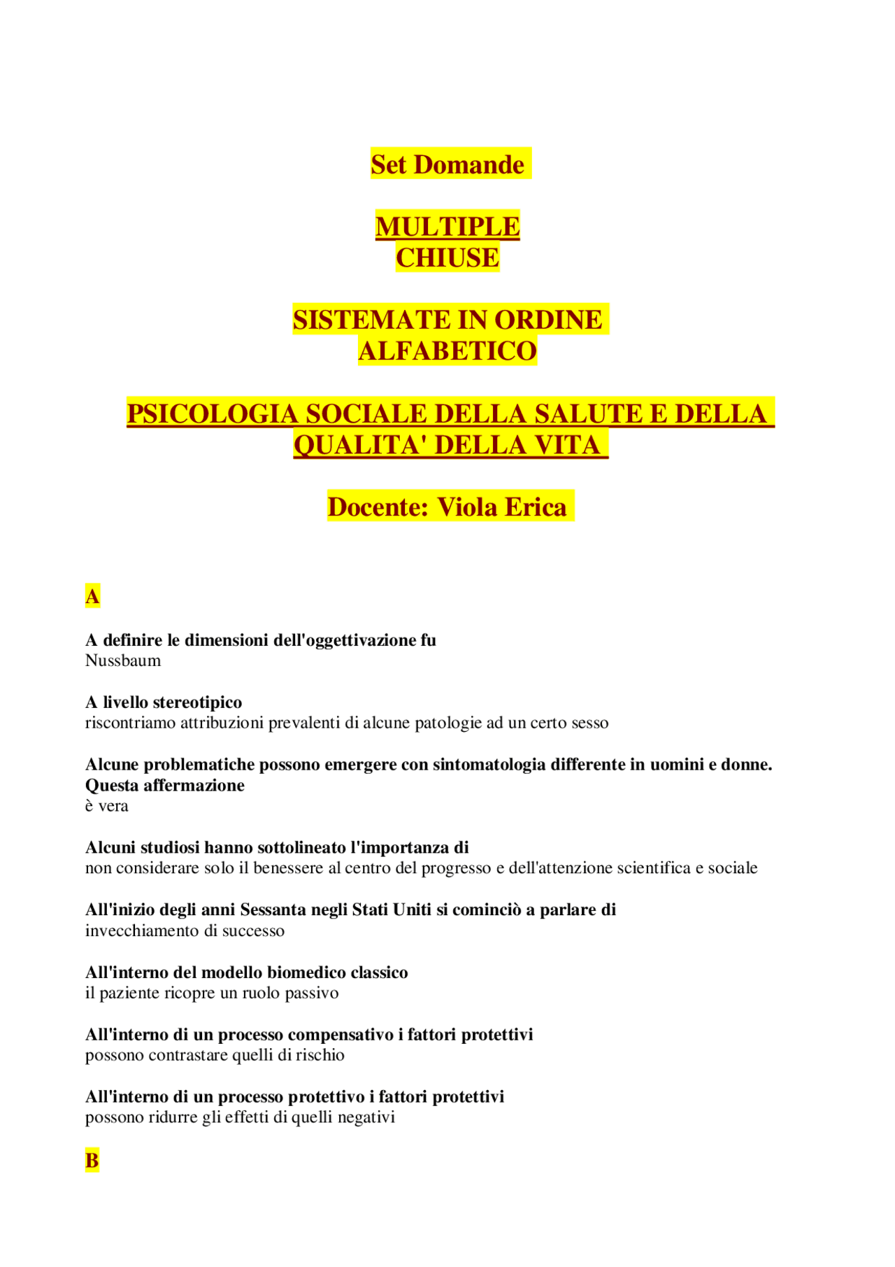Psicologia Sociale Della Salute E Della Qualita Della Vita Domande
