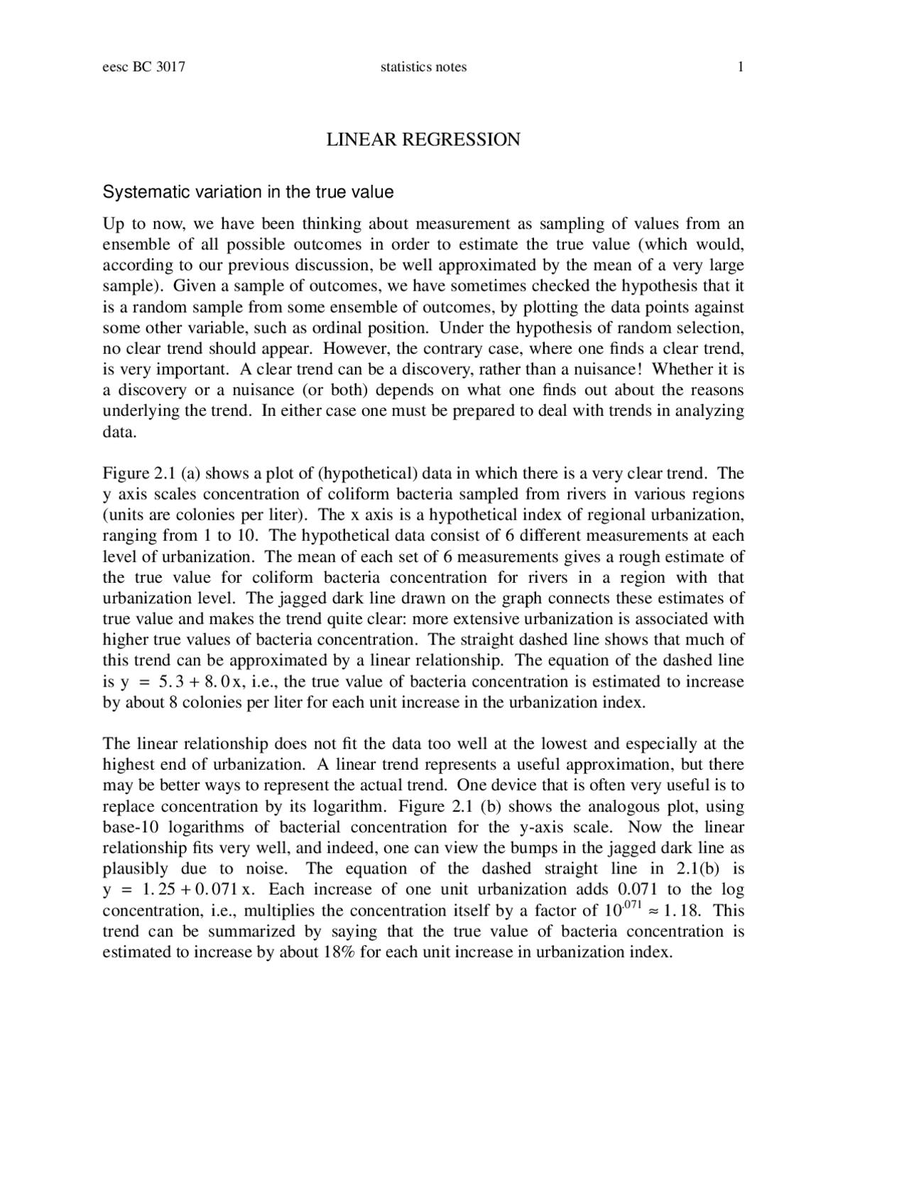 LINEAR REGRESSION | Study notes Urbanization | Docsity