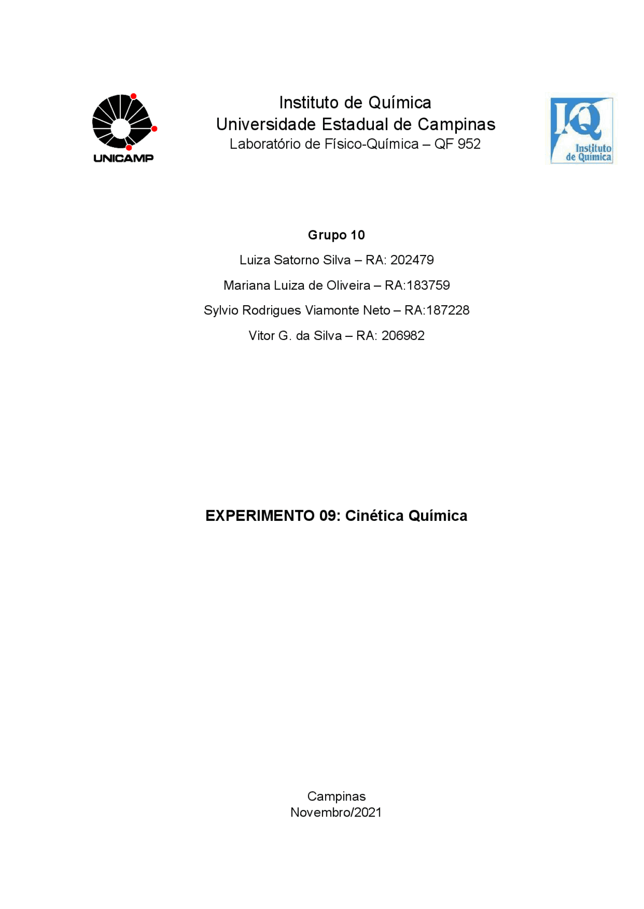 Experimento 09 Cinética Química Trabalhos Físico Química Docsity