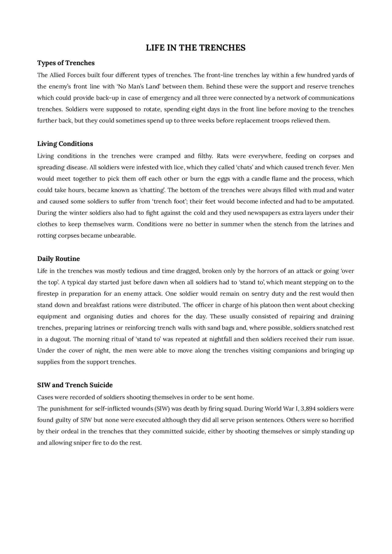 Life in the trenches | Guide, Progetti e Ricerche di Inglese | Docsity