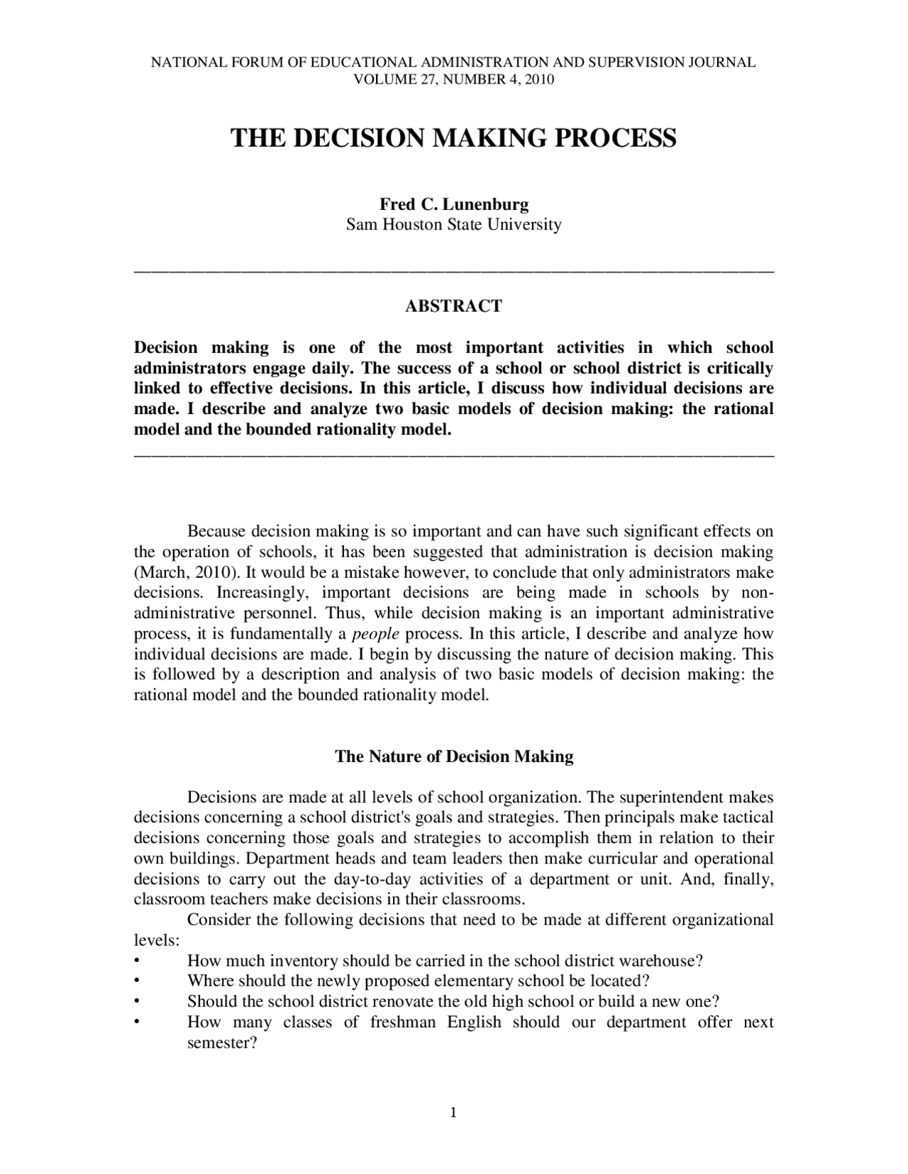 The Decision Making Process Exercises Decision Making Docsity