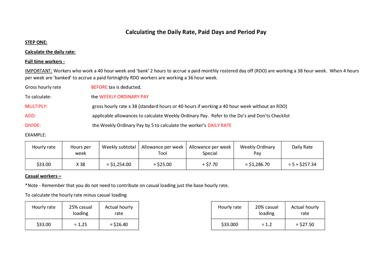 Calculating The Daily Rate Paid Days And Period Pay Tasbuild