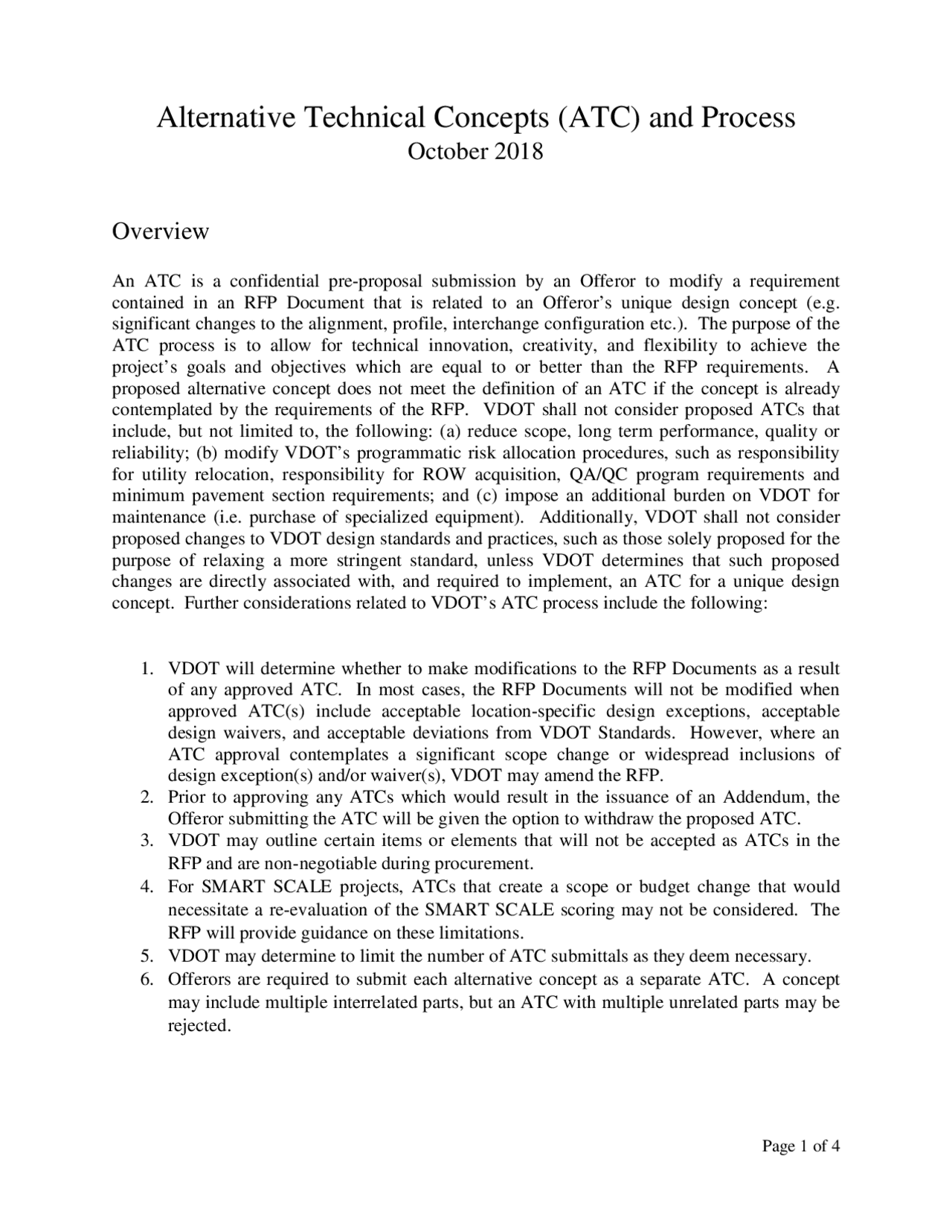 VDOT Alternative Technical Concepts (ATC) Process: Submission, Review ...