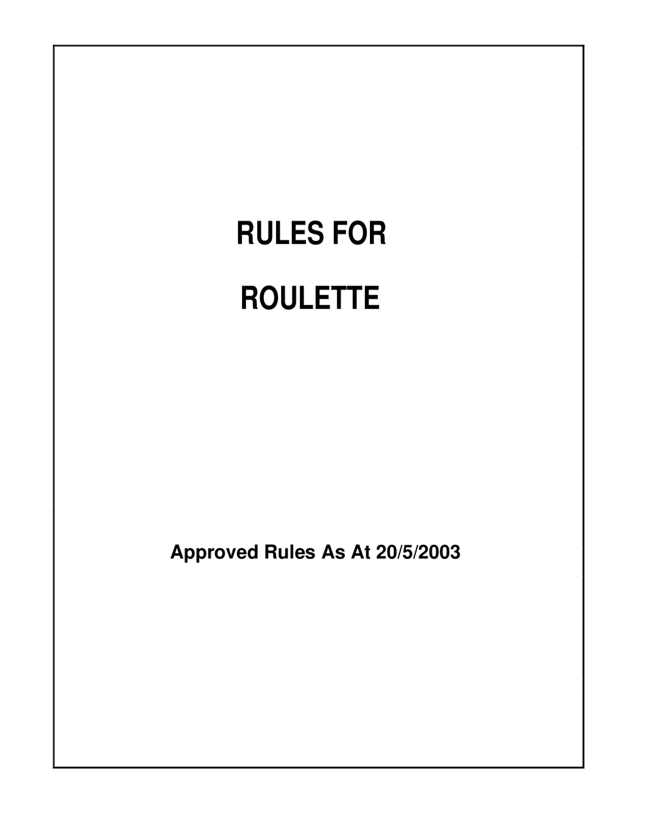 RULES FOR ROULETTE | Lecture notes Sport Studies | Docsity