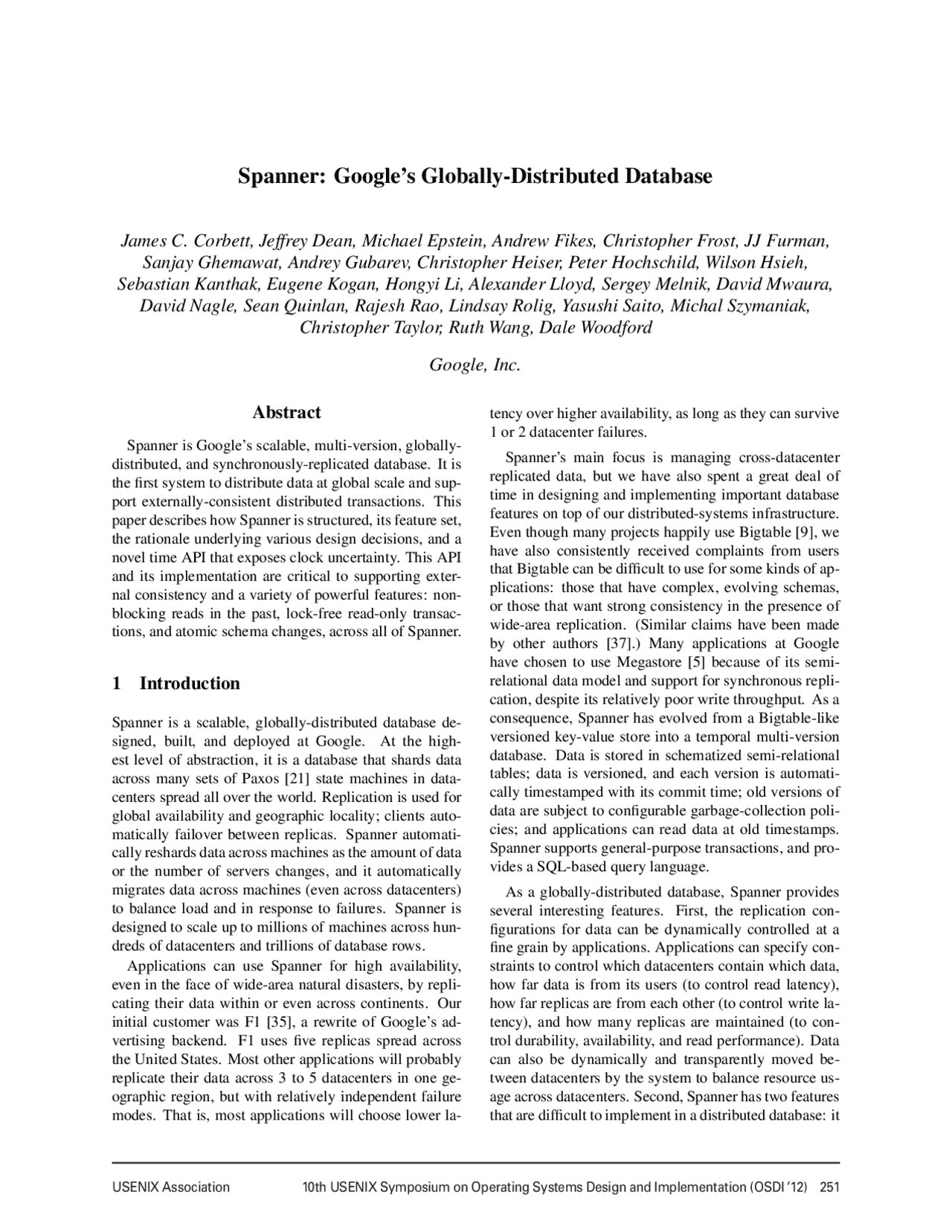 Google Spanner: A Globally Distributed Database with Transactions and Replication | Slides ...