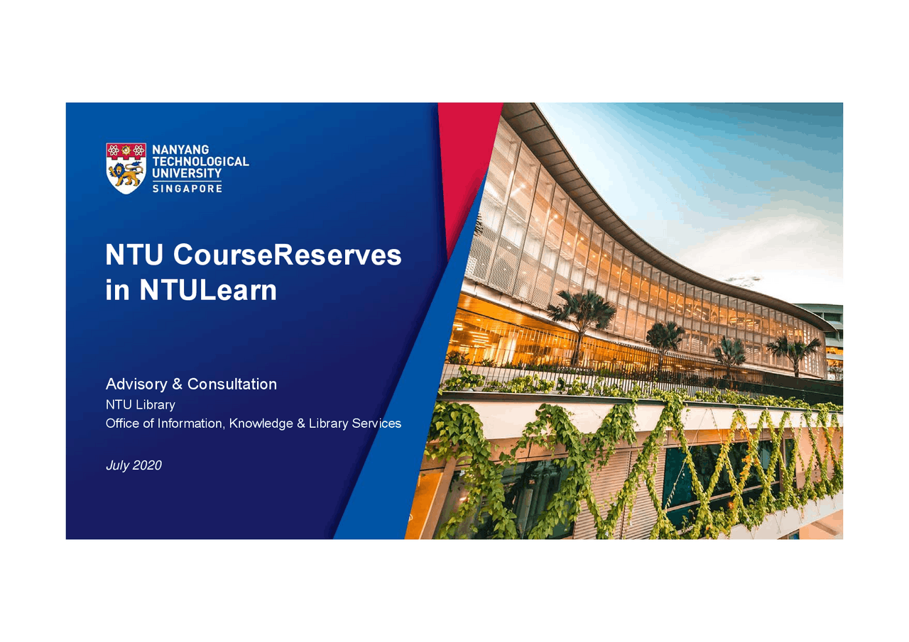 NTU CourseReserves in NTULearn | Study notes Design | Docsity