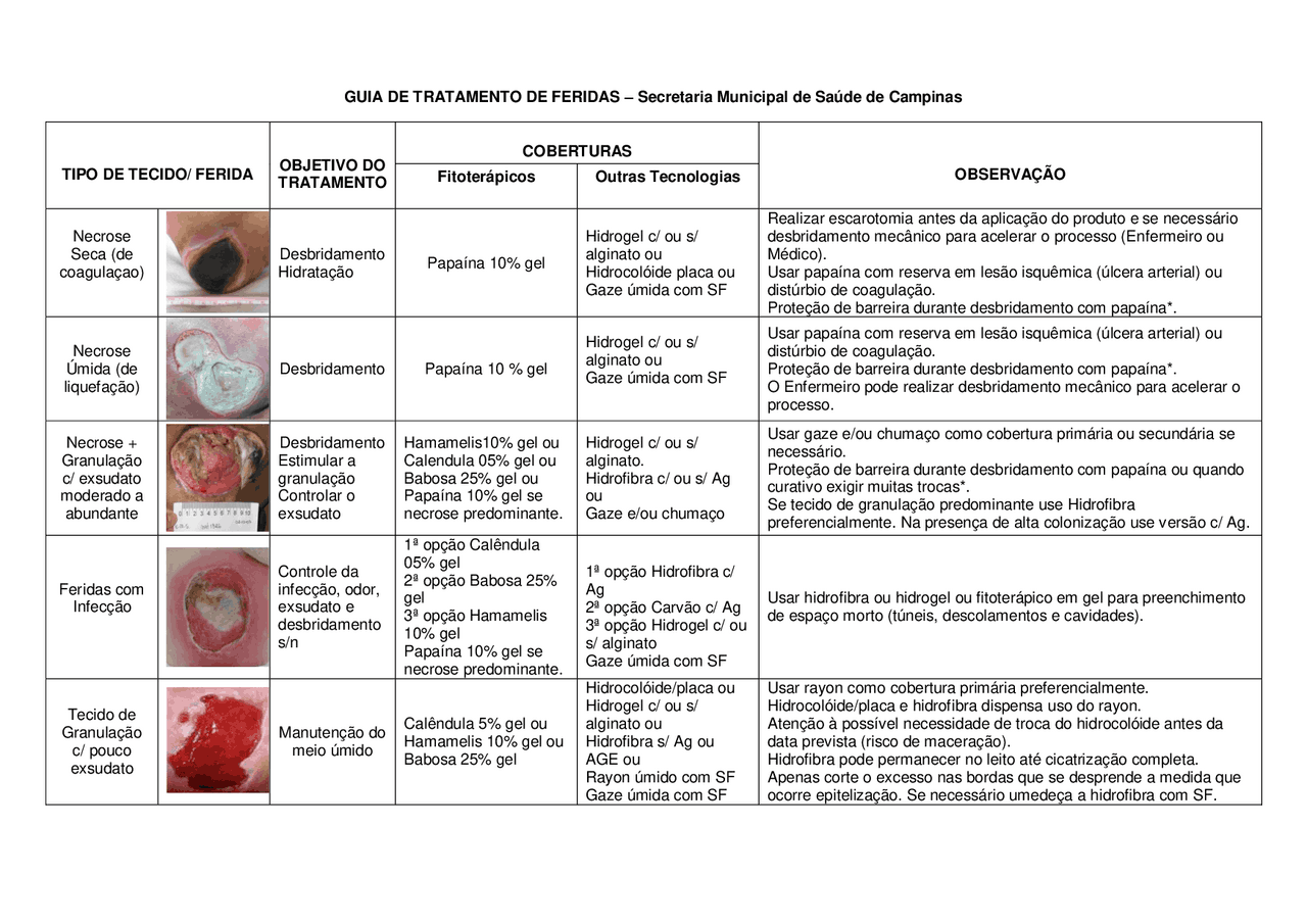 Guia de feridas com tratamento | Resumos Enfermagem | Docsity
