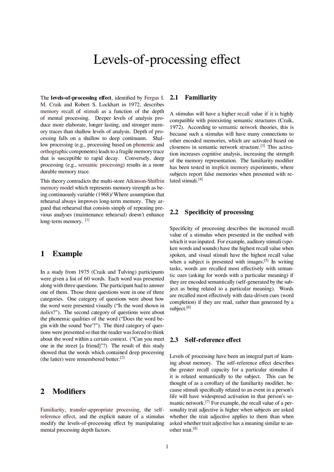 Levels of Processing Effect: Memory Recall and Depth of Mental Processing | Exercises Psychology ...