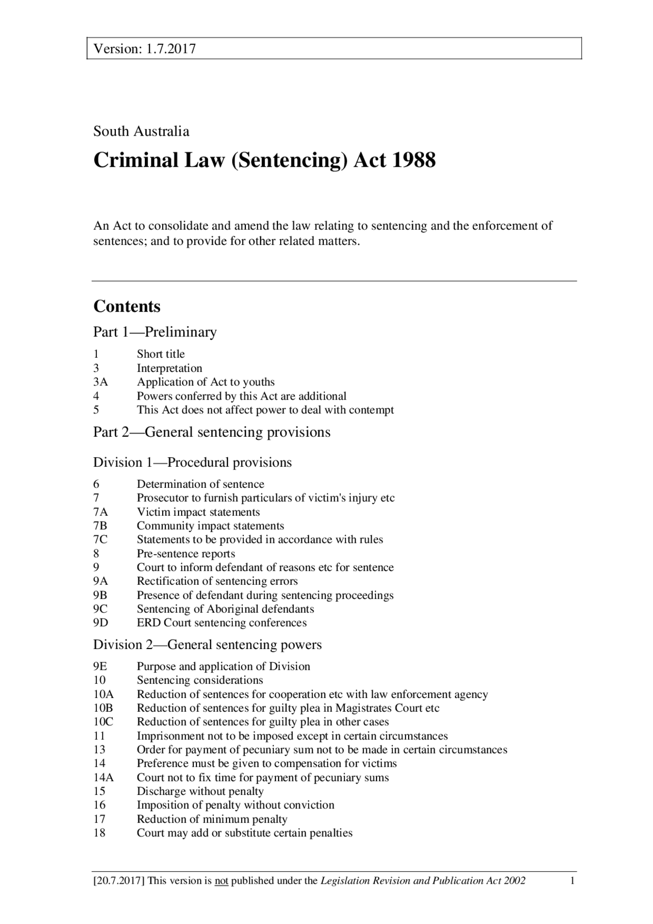 Criminal Law (Sentencing) Act 1988 | Lecture notes Criminal Law | Docsity