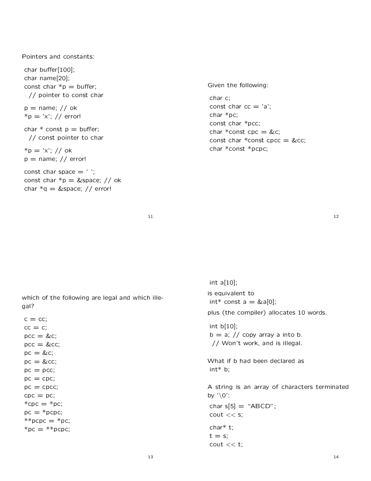 Pointers And Constants Char Buffer Lecture Notes Computer