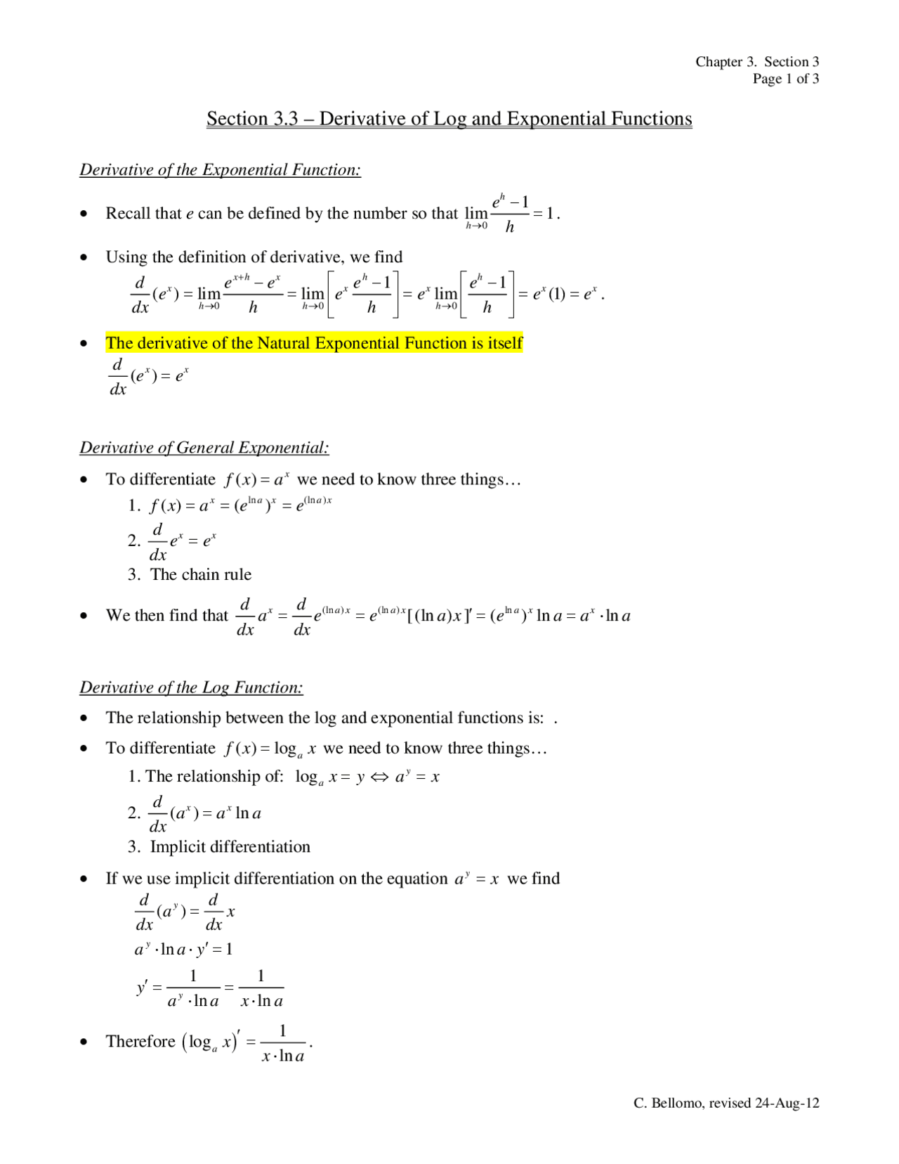 Derivative of Log and Exponential Functions | Study Guides, Projects ...