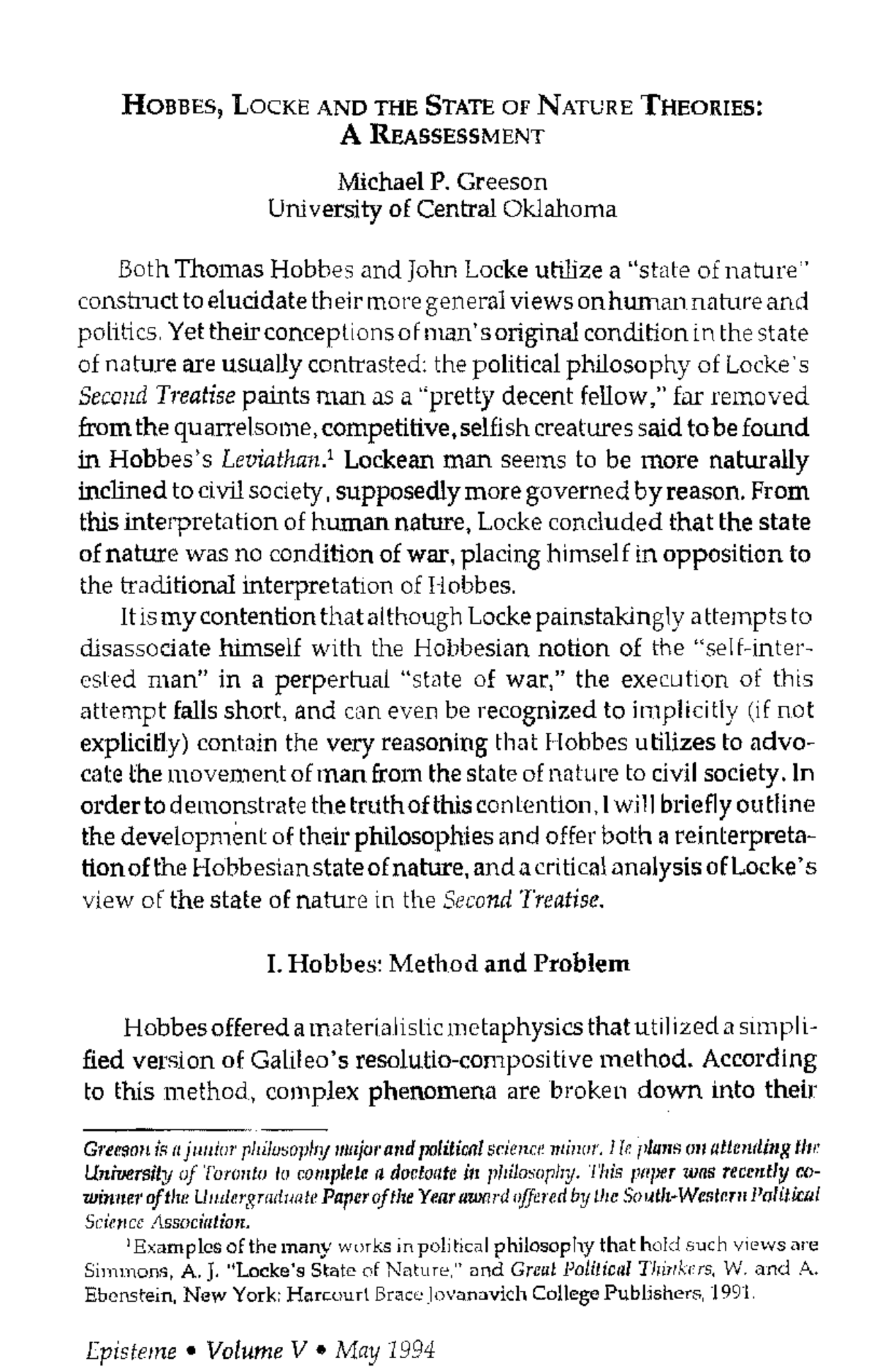 Hobbes, Locke, and the State of Nature Theories | Lecture notes Law ...